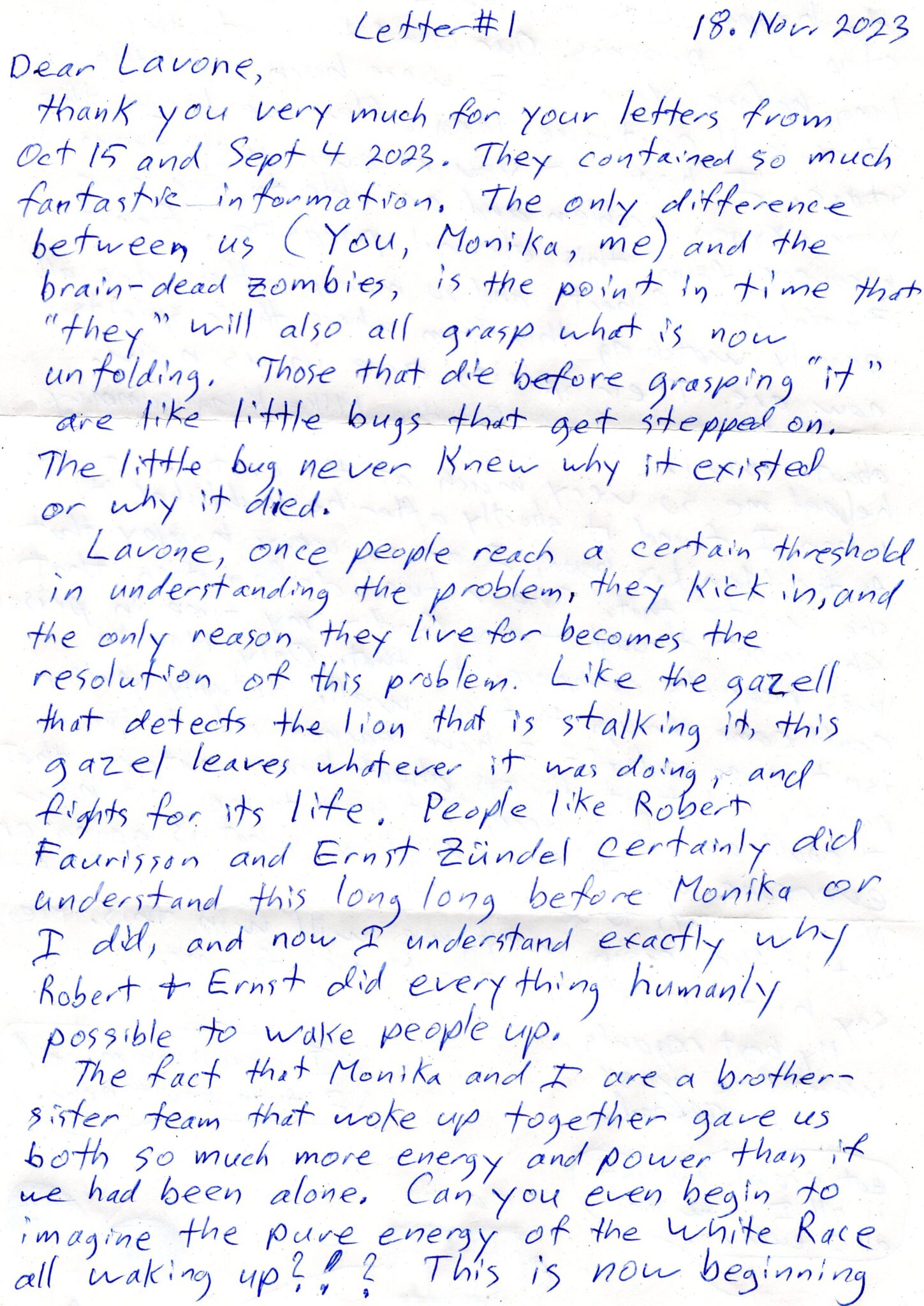 Another Uplifting Letter from Alfred - Free Speech Monika